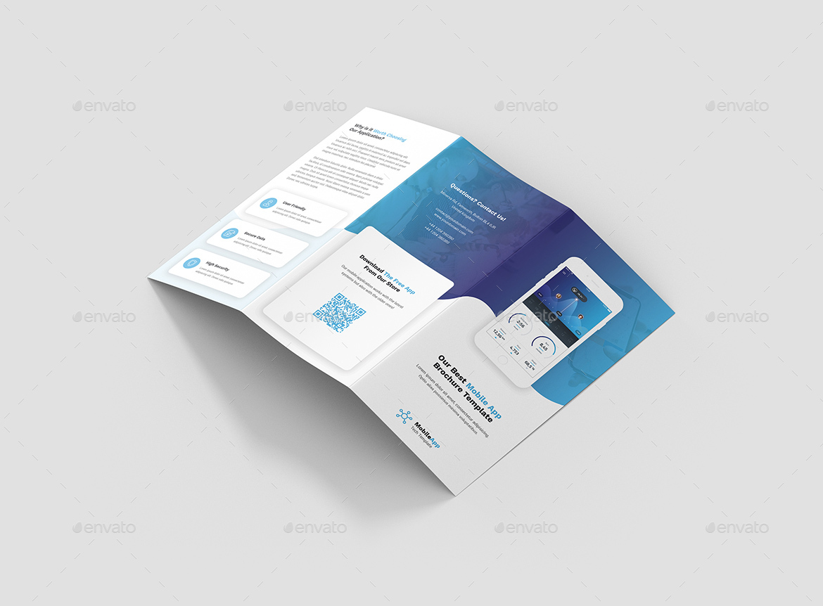 Mobile App – Brochures Bundle Print Templates 5 in 1, Print Templates