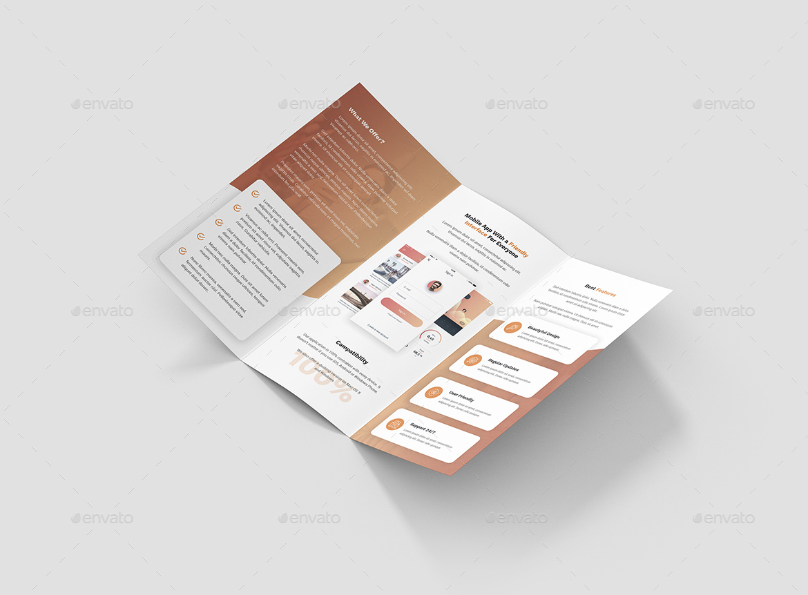 Mobile App – Brochures Bundle Print Templates 5 in 1, Print Templates