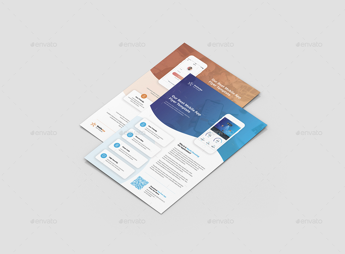 Mobile App – Brochures Bundle Print Templates 5 in 1, Print Templates