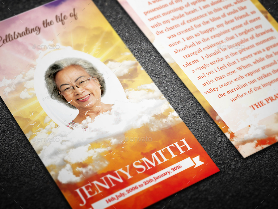 Celebrating Life Funeral Prayer Card Template, Print Templates ...