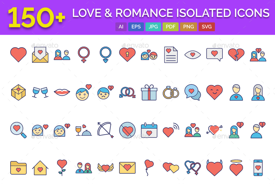 150+ Love & Romance Isolated Vector Icons, Icons | GraphicRiver