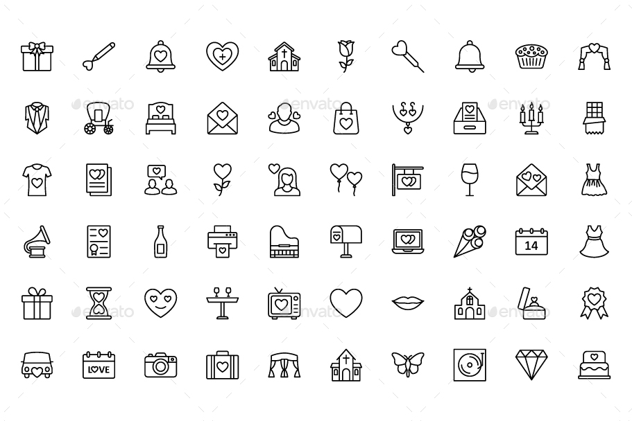 150+ Love & Romance Line Vector Icons, Icons | GraphicRiver