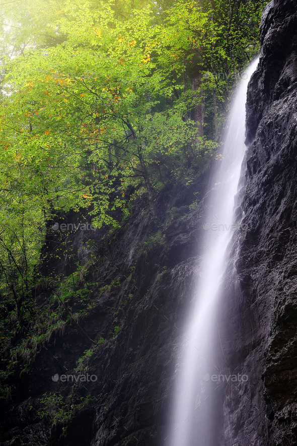 Waterfall at Partnachklamm near Garmisch Partenkirchen district ...