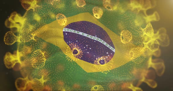 Brazil Flag With Coronavirus Microbe Centered 4K, Motion Graphics ...