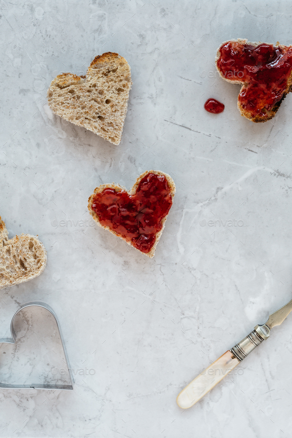 Making Heart Shaped Toast with Jam Stock Photo by CalaMaffia | PhotoDune