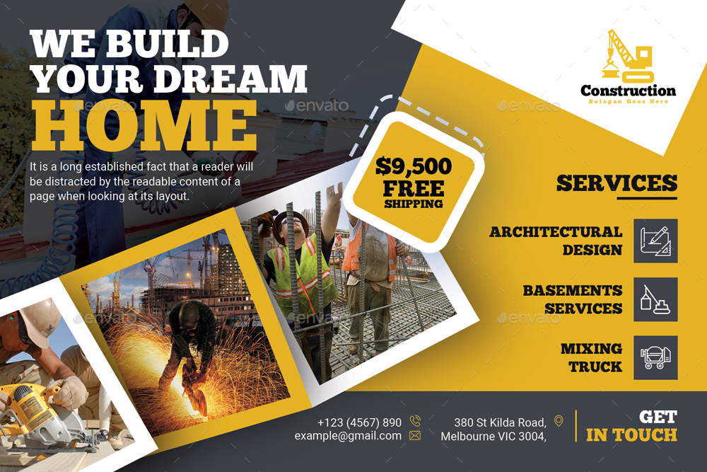 Construction Postcard Template, Print Templates | GraphicRiver