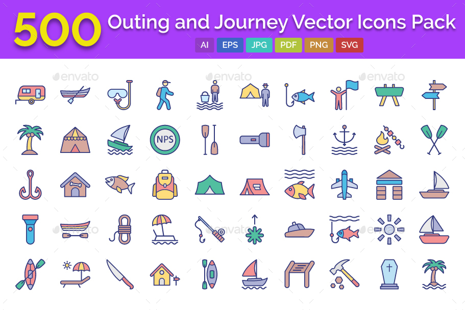 500 Outing and Journey Vector Icons, Icons | GraphicRiver