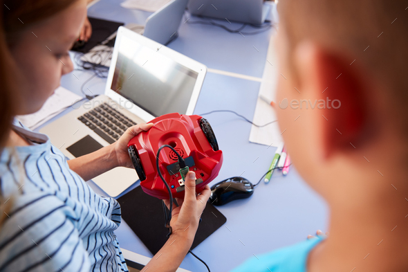Two Students In After School Computer Coding Class Learning To Program ...