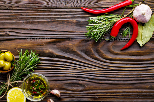 Flat lay Food background frame made of oils condiments and spice Stock ...