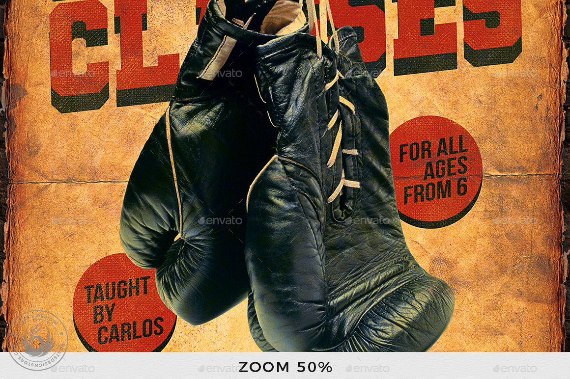 Vintage Boxing Classes Flyer Template by lou606 | GraphicRiver