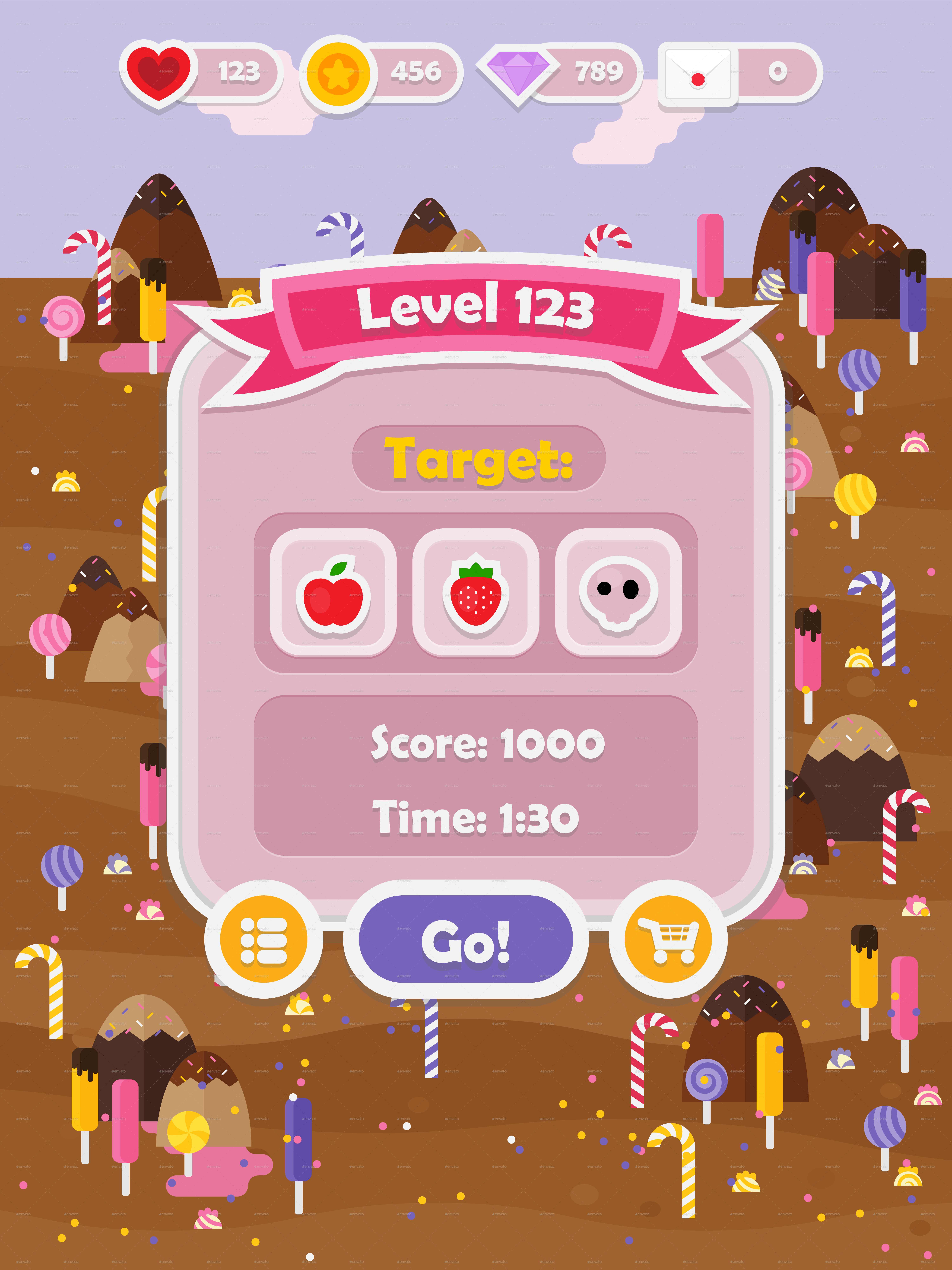 Flat Candyland GUI Set, Game Assets | GraphicRiver