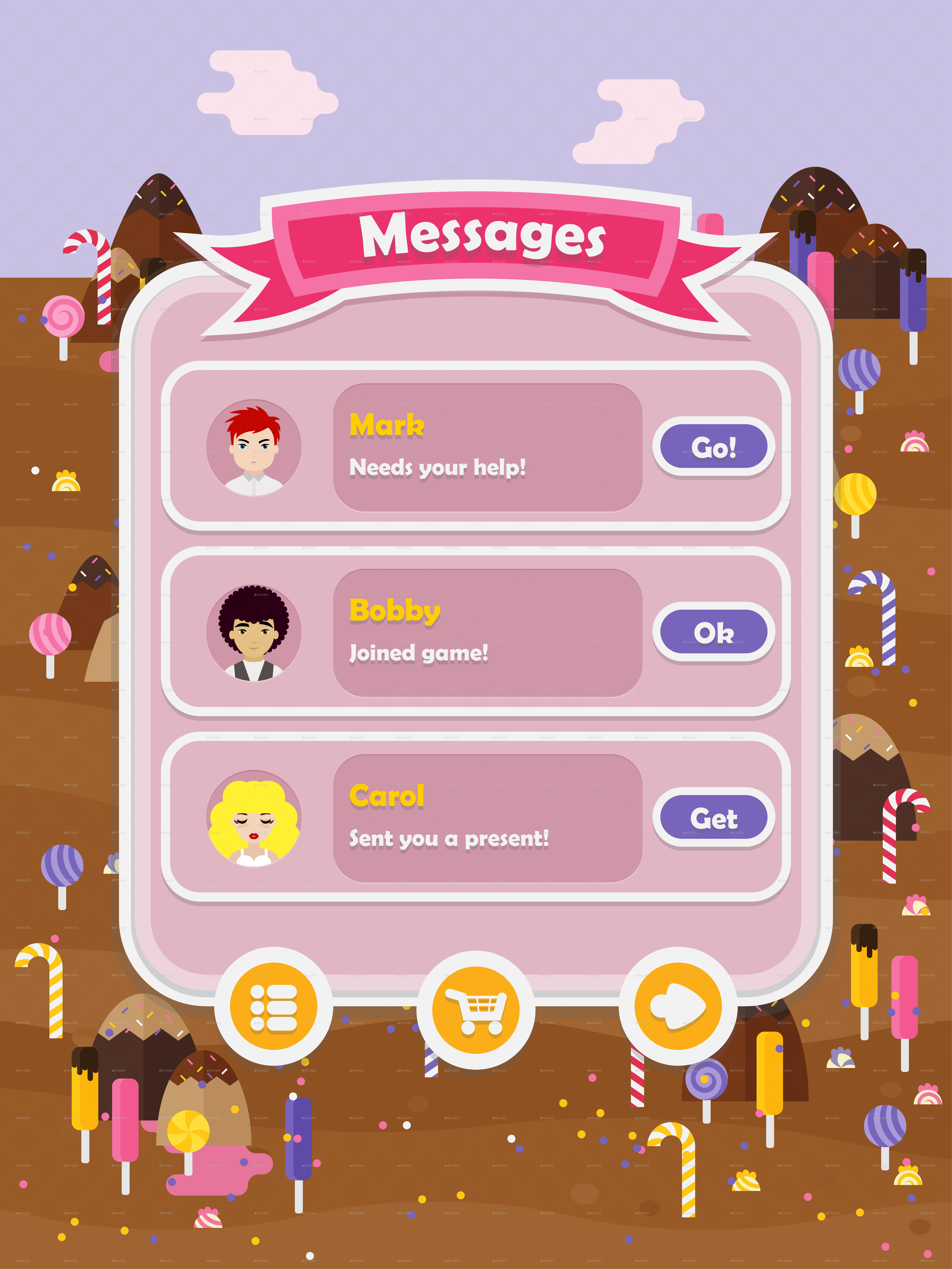 Flat Candyland GUI Set, Game Assets | GraphicRiver