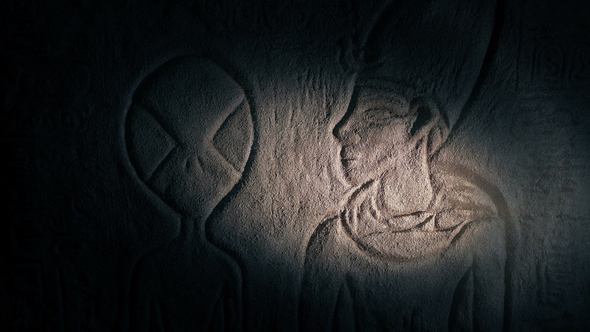 Torch Lights Ancient Alien Wall Carving Egypt, Stock Footage | VideoHive