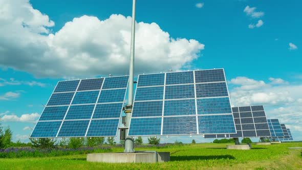 Solar panels follow the sun, time-lapse, Stock Footage | VideoHive