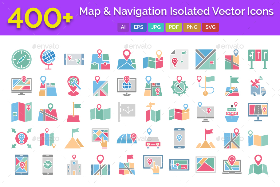 400+ Map and Navigation Isolated Vector Icons, Icons | GraphicRiver
