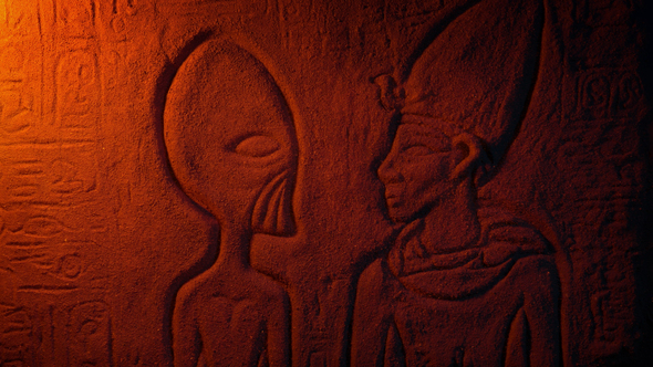 Alien Egyptian Wall Carving In Dusty Tomb, Stock Footage | VideoHive