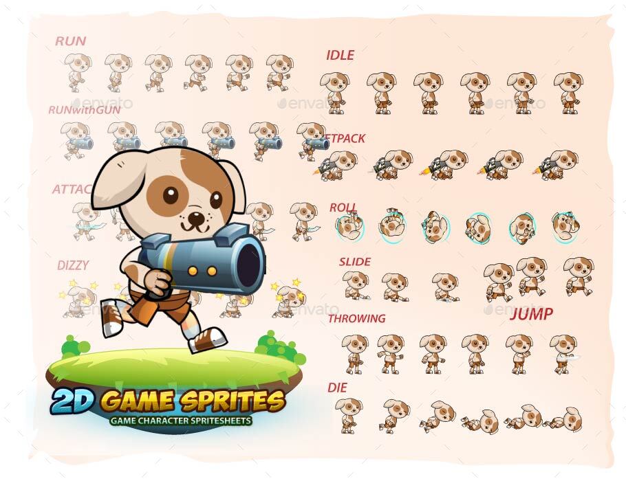 Dogie 2D Game Sprites, Game Assets | GraphicRiver