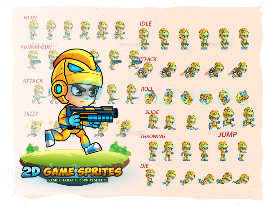 SpaceBoy 2D Game Sprites, Game Assets | GraphicRiver