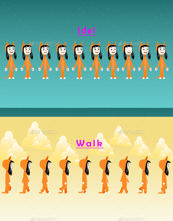 Game Character 2D Cat Girl, Game Assets | GraphicRiver