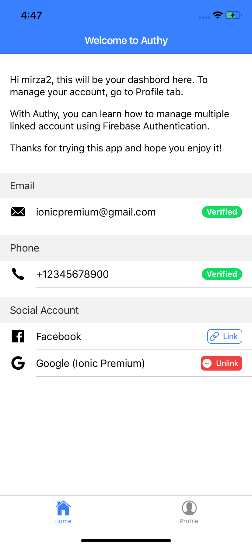 Authy - Ionic 4 Firebase Auth Full App / Phone Auth / Google / Facebook / Email for Android and ...