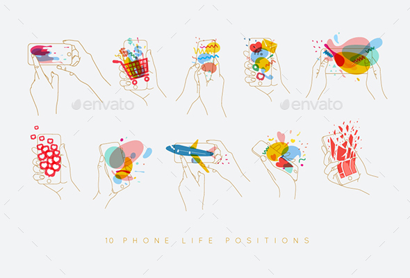Phone Life 20 Hand Positions, Vectors | GraphicRiver