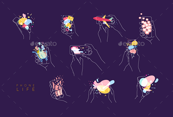 Phone Life 20 Hand Positions, Vectors | GraphicRiver
