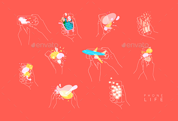 Phone Life 20 Hand Positions, Vectors | GraphicRiver