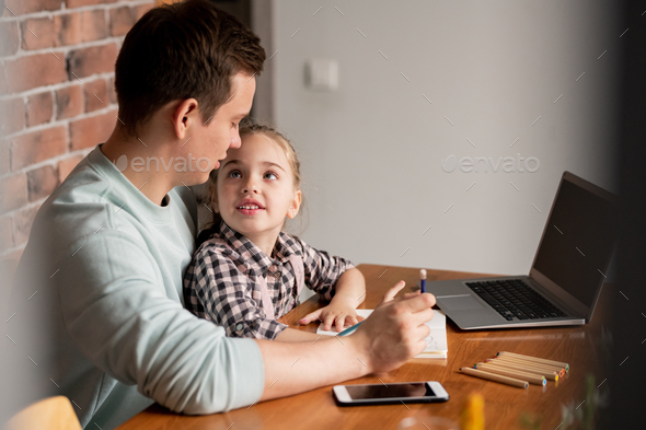 Curious daughter asking father Stock Photo by Pressmaster | PhotoDune