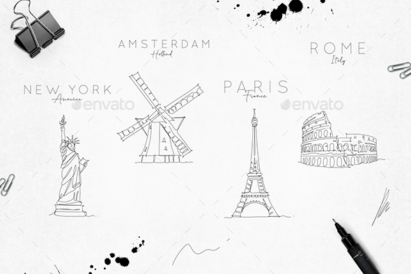 Pen Line City Posters, Vectors | GraphicRiver