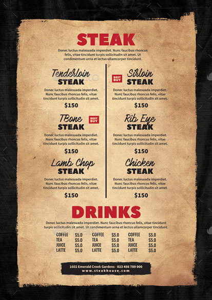 Steak Menu, Print Templates | GraphicRiver