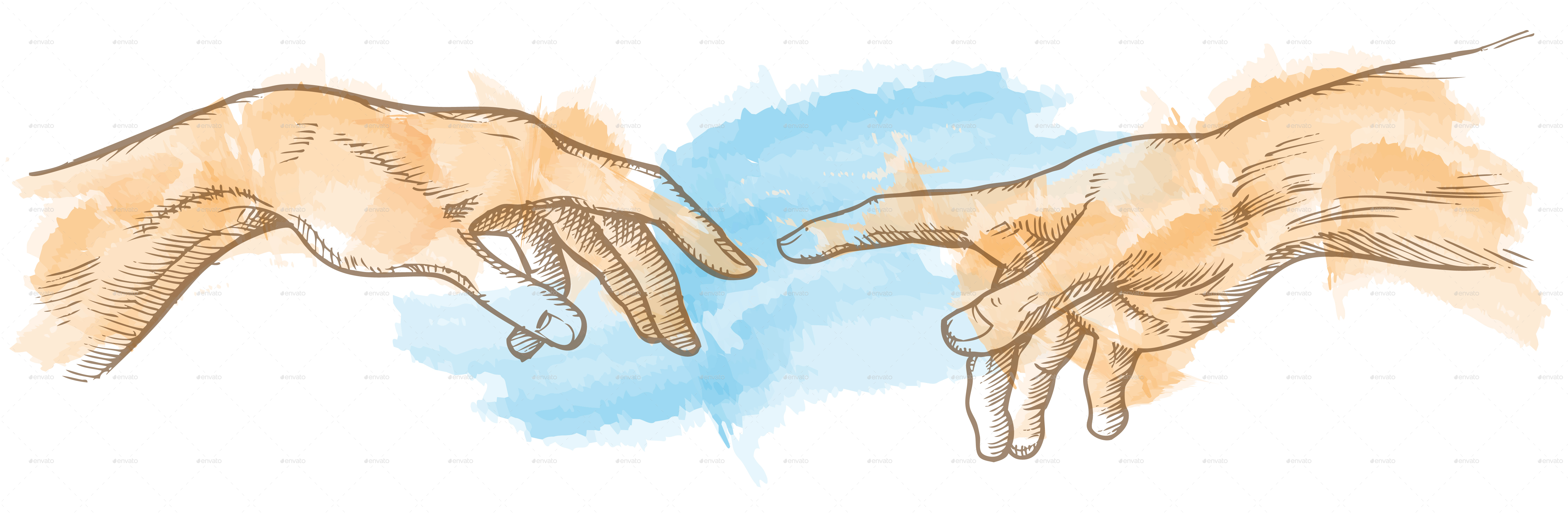 Creation Of Adam Hand Drawn. Vetcor Illustration, Vectors | GraphicRiver