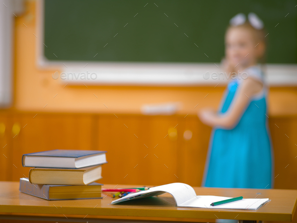 Little girl in school class at the lesson Stock Photo by oleghz | PhotoDune