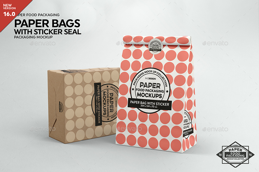 Paper Bags with Sticker Seal Packaging Mockup, Graphics | GraphicRiver