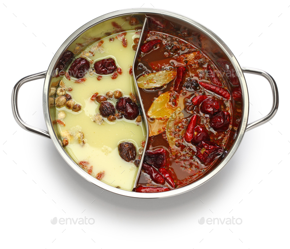 chongqing yin yang hot pot, chinese cuisine Stock Photo by motghnit