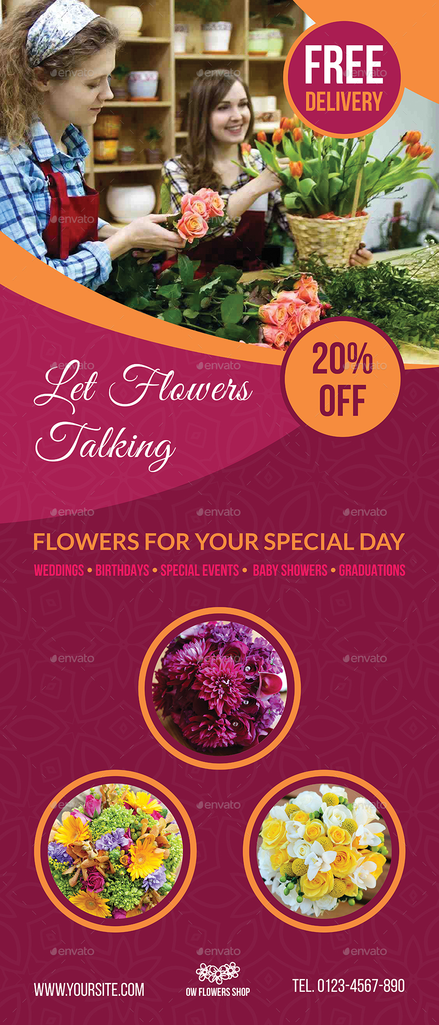 Flower Shop Signage Banner Roll Up Template Vol.2, Print Templates