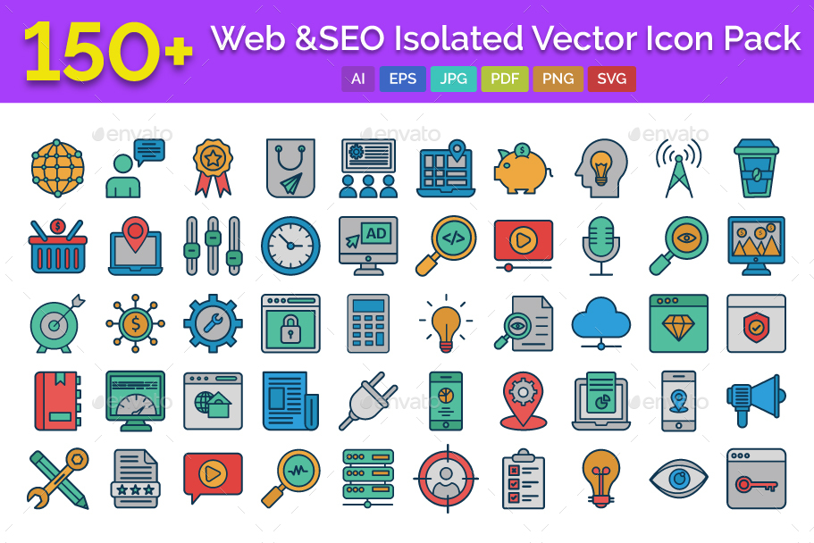 150+ Web and SEO Isolated Vector Icons Pack, Icons | GraphicRiver