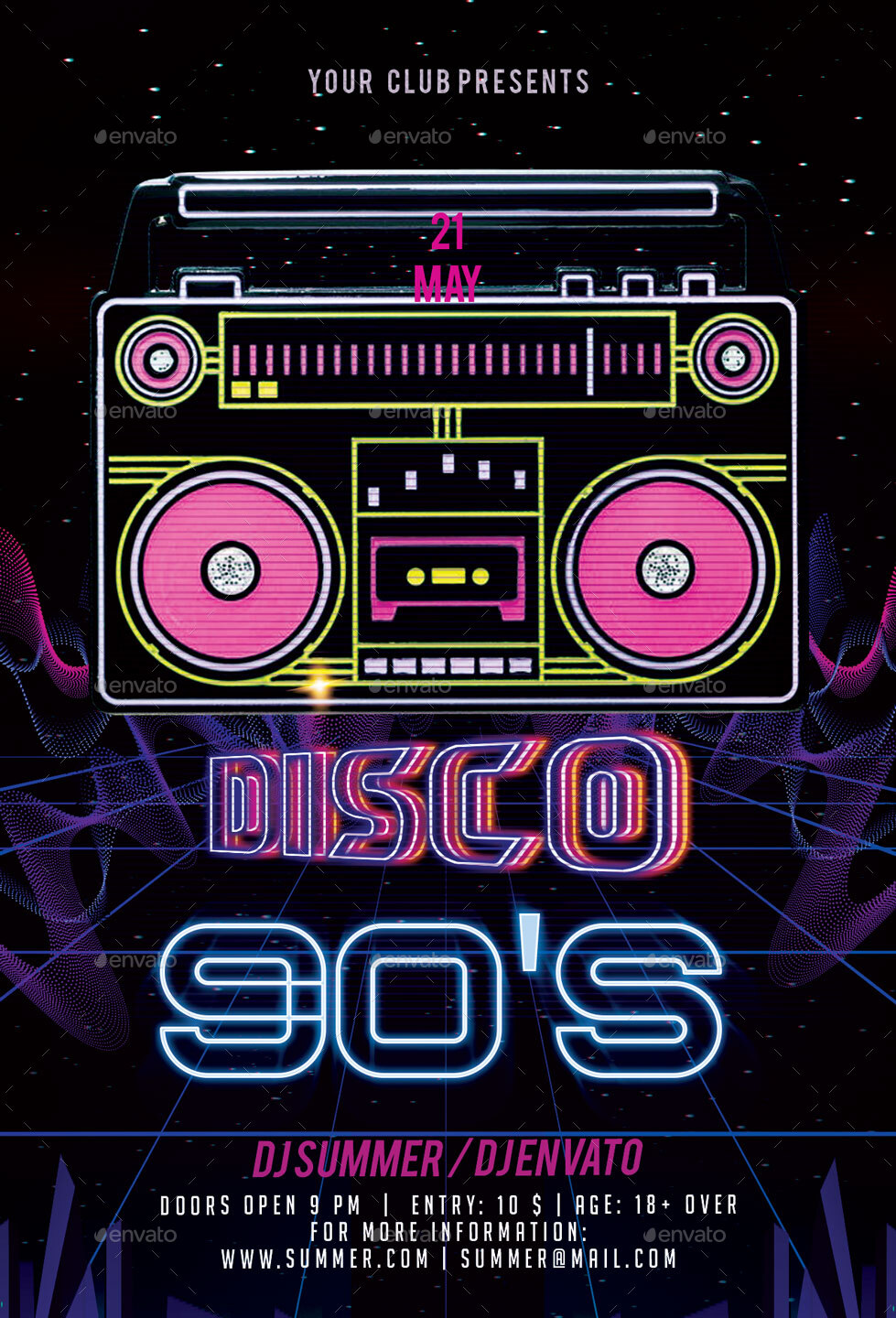 90s Disco Party Flyer, Print Templates | GraphicRiver