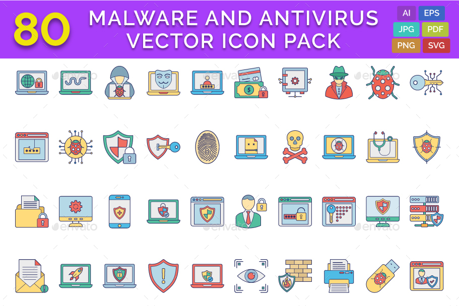 Malware & Antivirus Vector Icons Pack, Icons | GraphicRiver