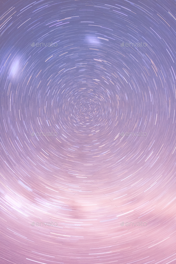 Pink Star Trail in Antarctica. Vernadsky Station Stock Photo by goinyk