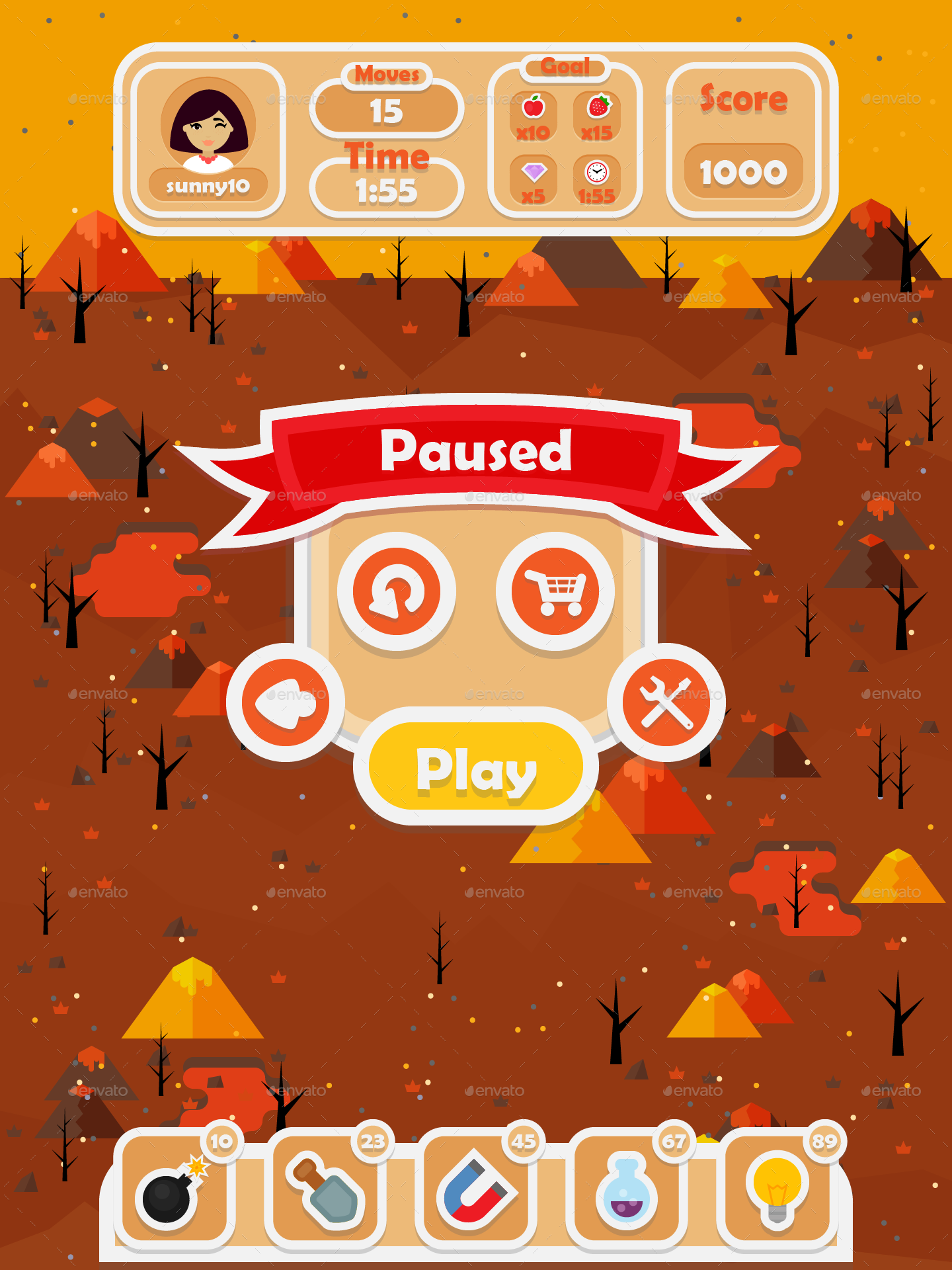 Flat Fireworld GUI Set, Game Assets | GraphicRiver