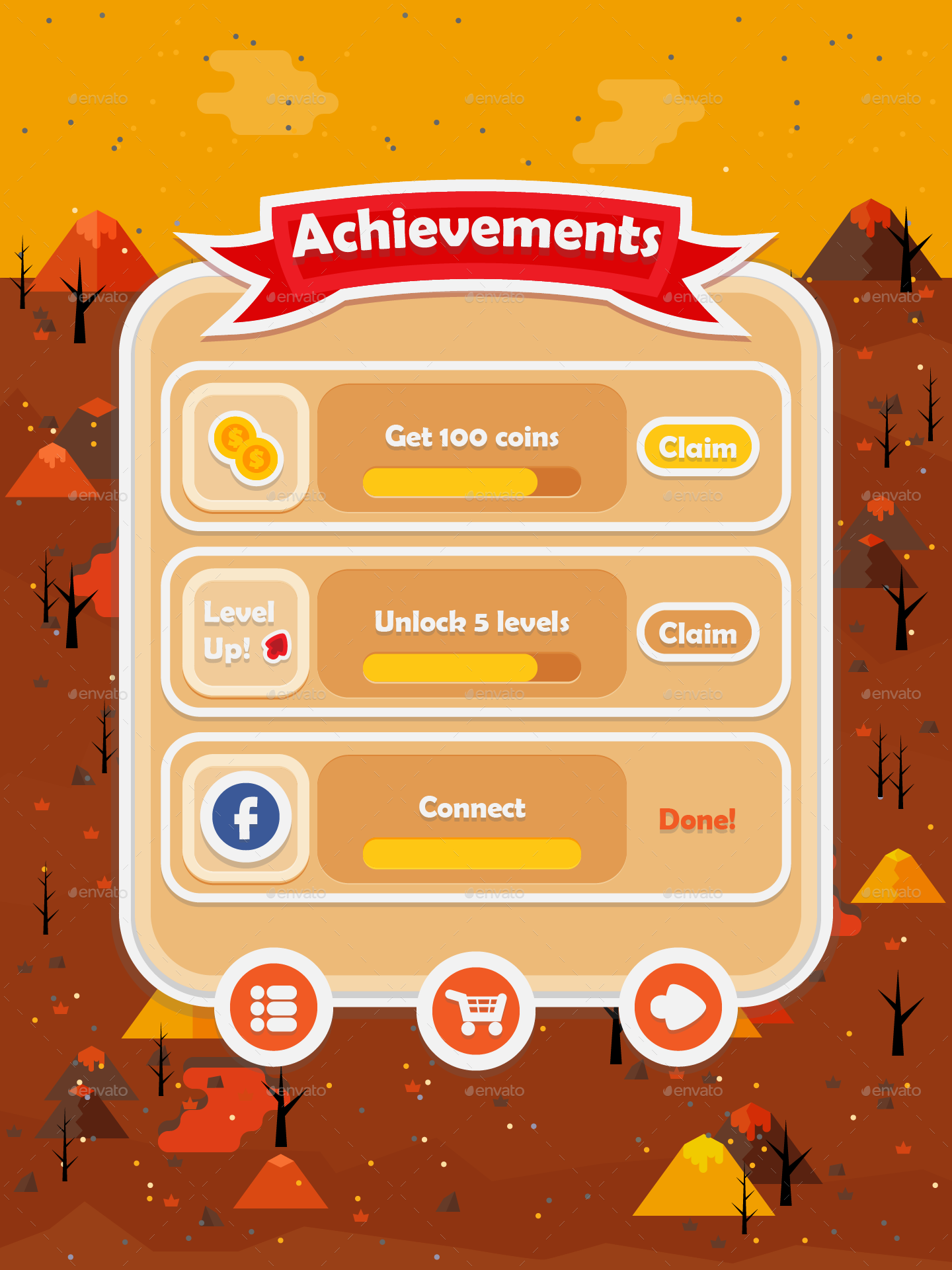 Flat Fireworld GUI Set, Game Assets | GraphicRiver