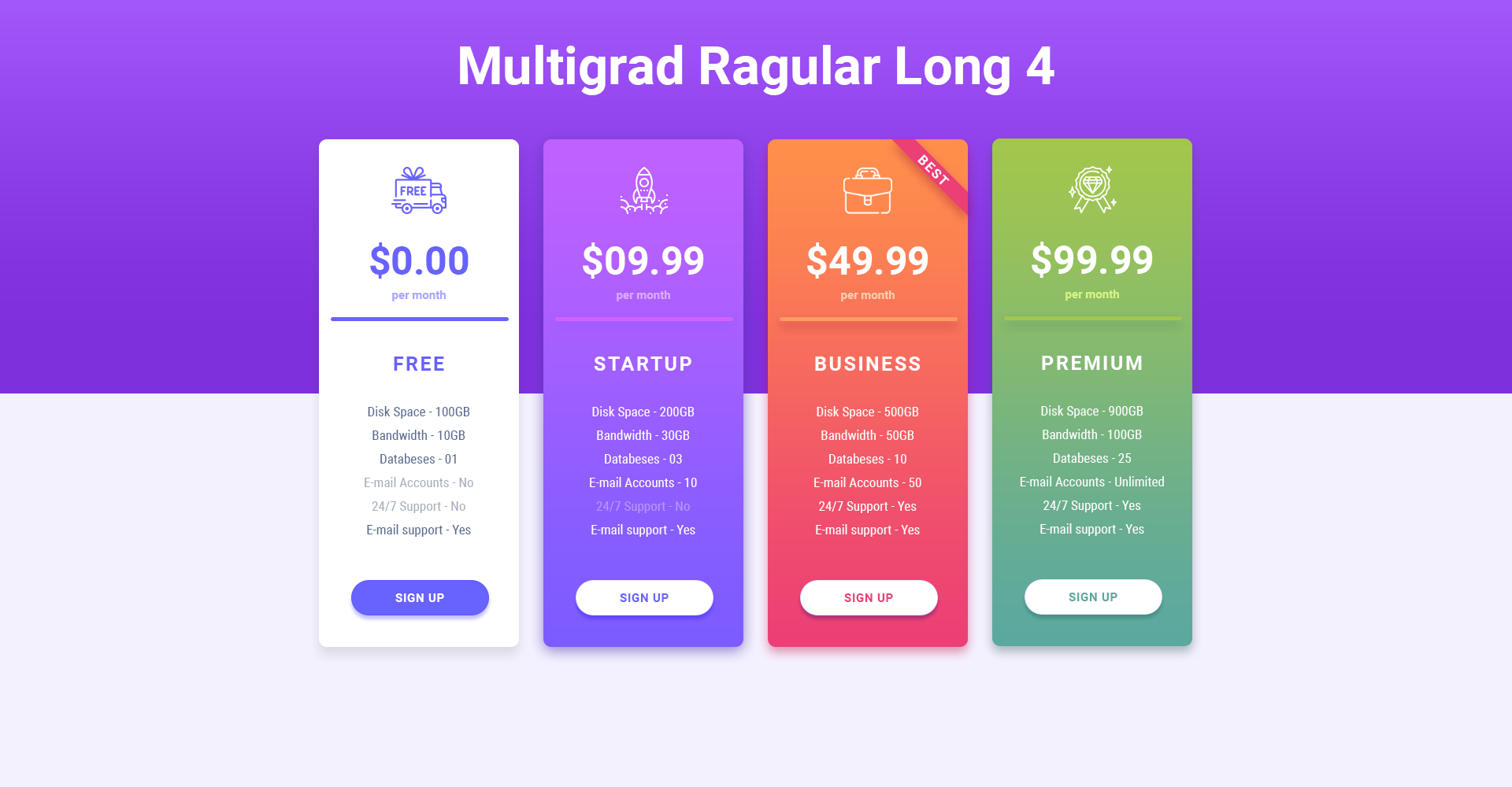 Gradiantor Gradient Responsive Price Tables by Theme_Illusion | CodeCanyon