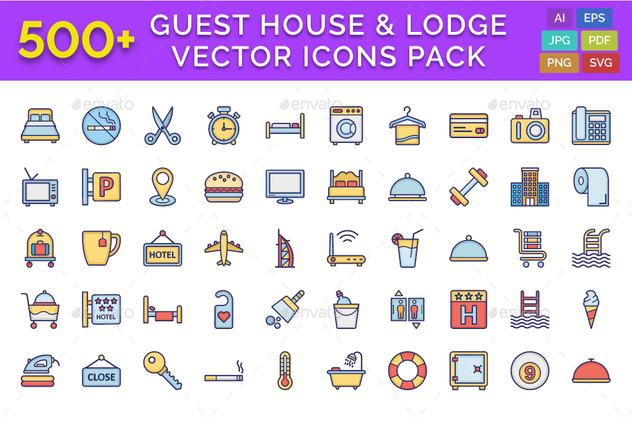 500+ Guest House & Lodge Vector Icons Pack, Icons | GraphicRiver