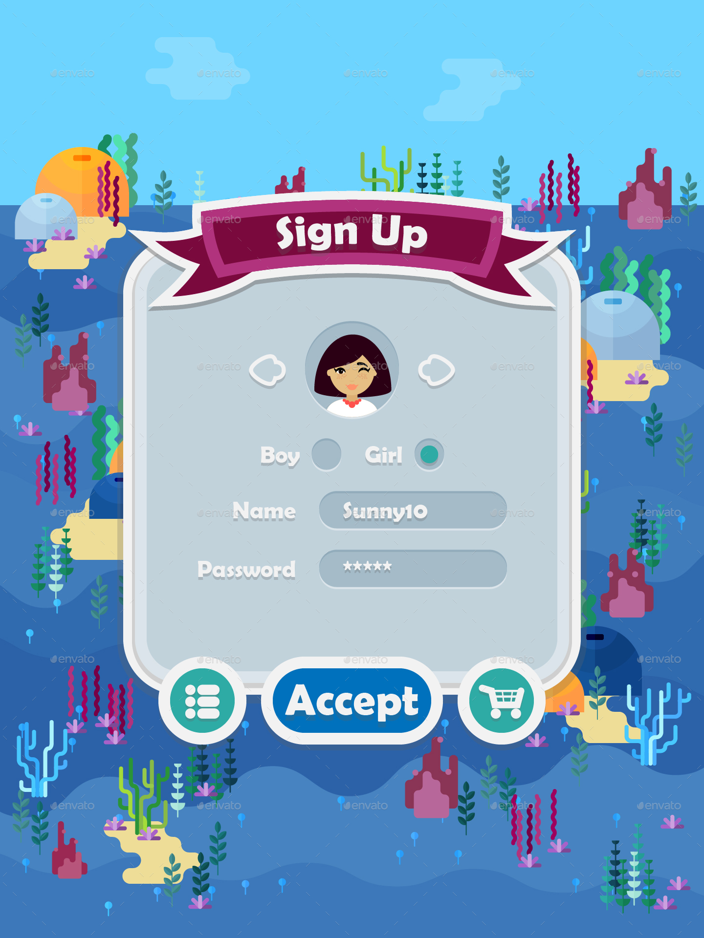 Flat Underwater GUI Set, Game Assets | GraphicRiver