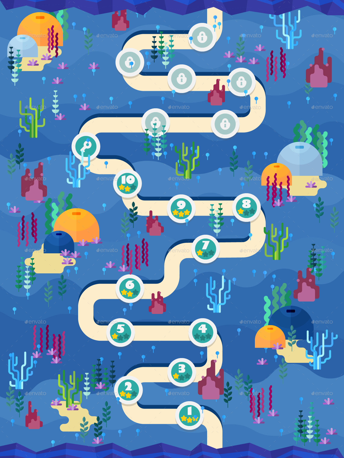 Flat Underwater GUI Set, Game Assets | GraphicRiver