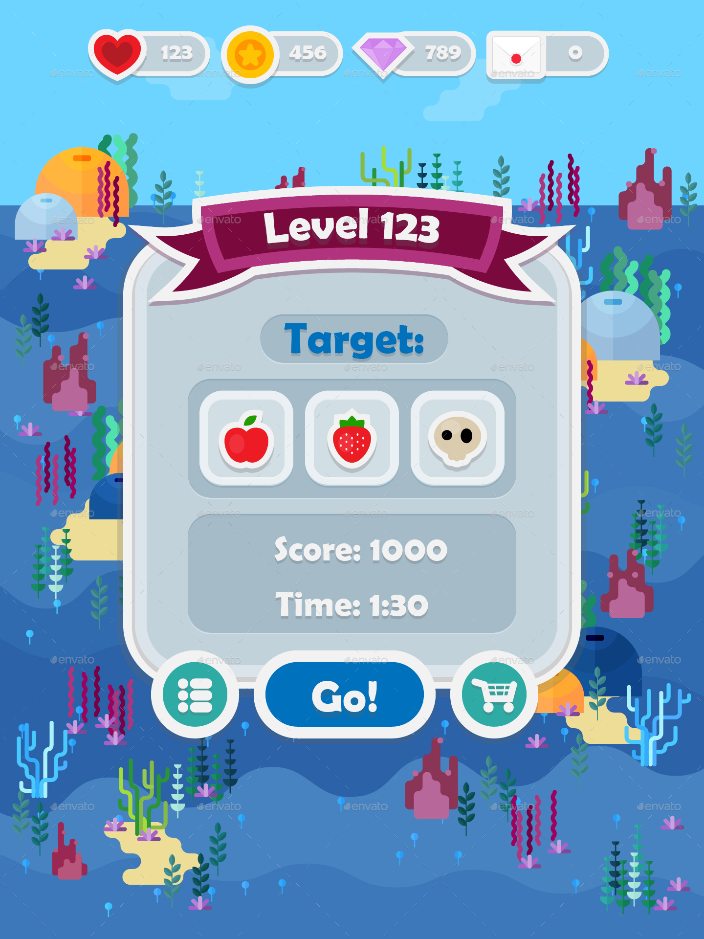 Flat Underwater GUI Set, Game Assets | GraphicRiver