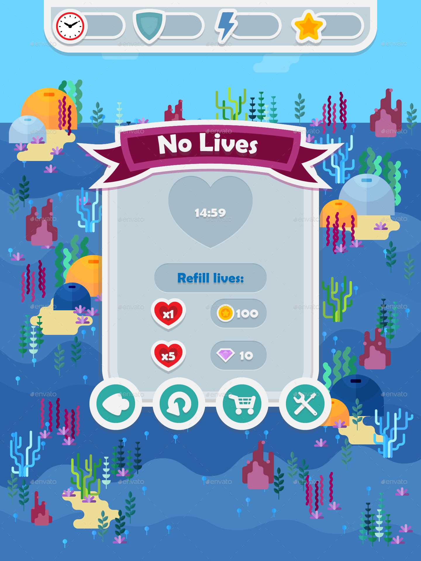 Flat Underwater GUI Set, Game Assets | GraphicRiver