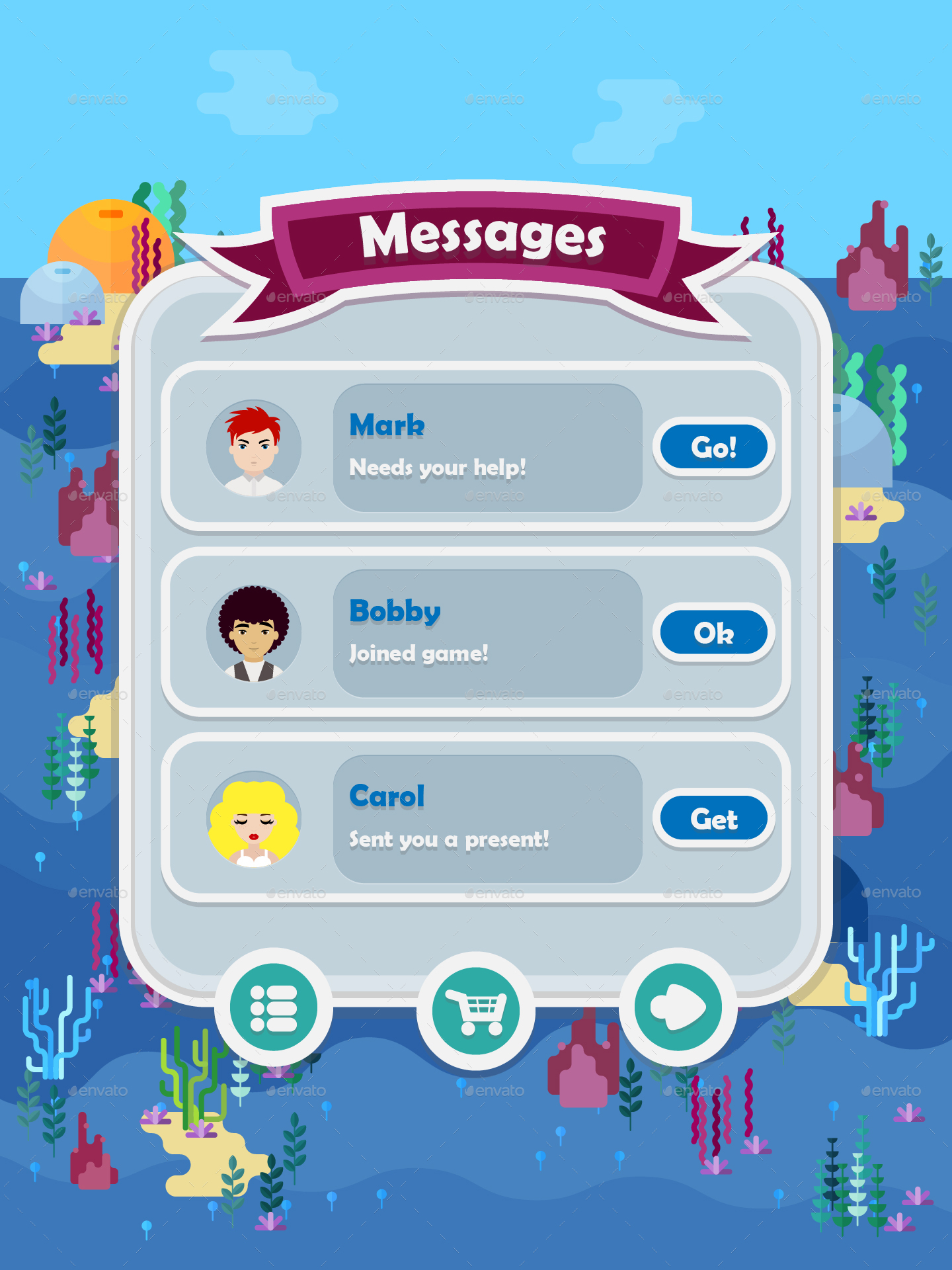 Flat Underwater GUI Set, Game Assets | GraphicRiver