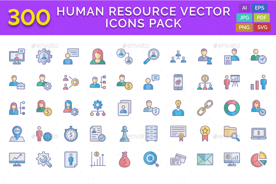 300 Human Resource Vector Icons Pack, Icons | GraphicRiver