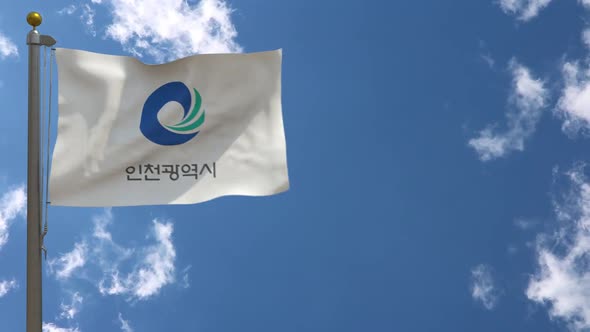 Incheon City Flag (South Korea) On Flagpole, Motion Graphics | VideoHive